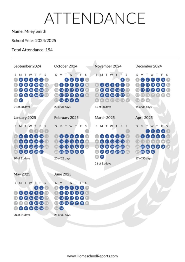 Homeschool Attendance Record - Homeschool Reports