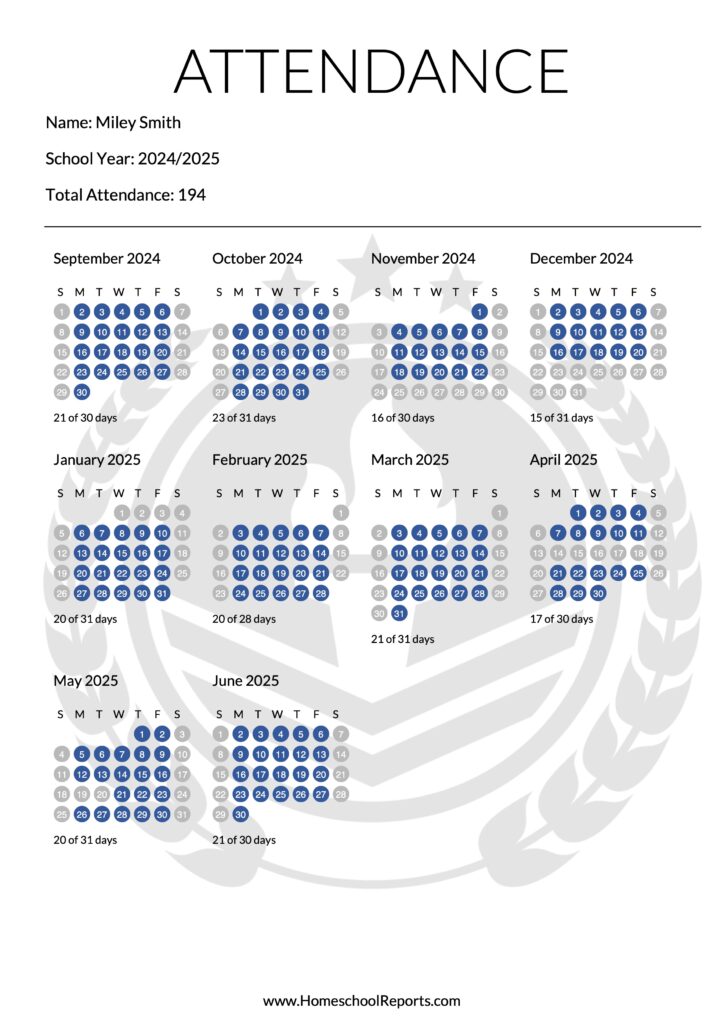 Attendance Records - Homeschool Reports